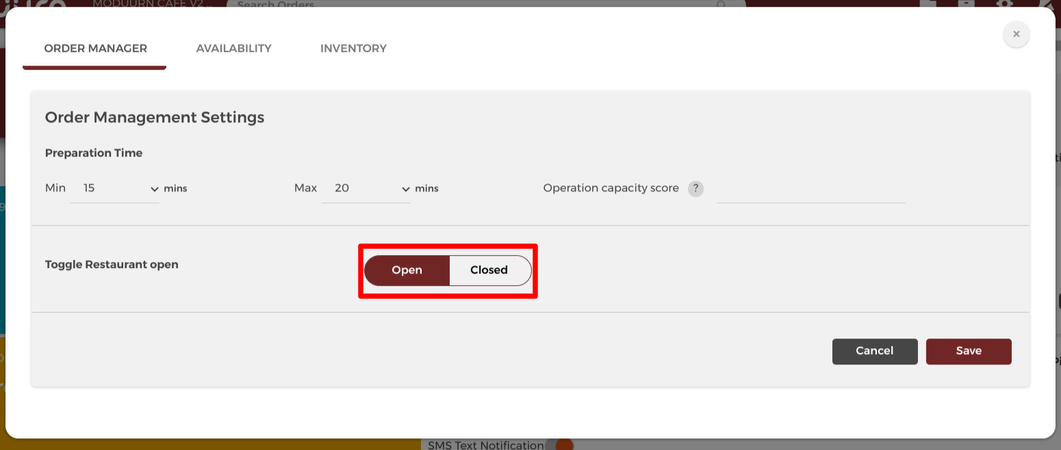Open or close online ordering – Moduurn Support